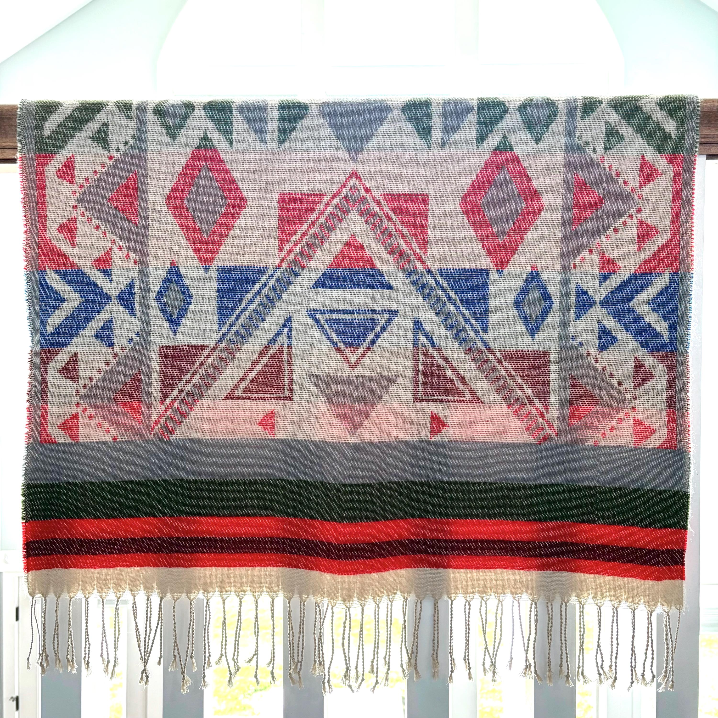Vintage Bohemian Woven Oversized Scarf Wrap Shawl Aztec Tribal Diamond ...