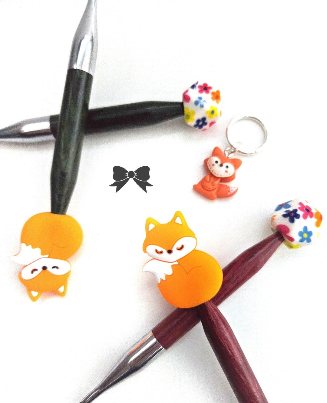 FOX Themed Knitting Stitch Stopper Fox Flower Stitch Stoppers Pencil ...