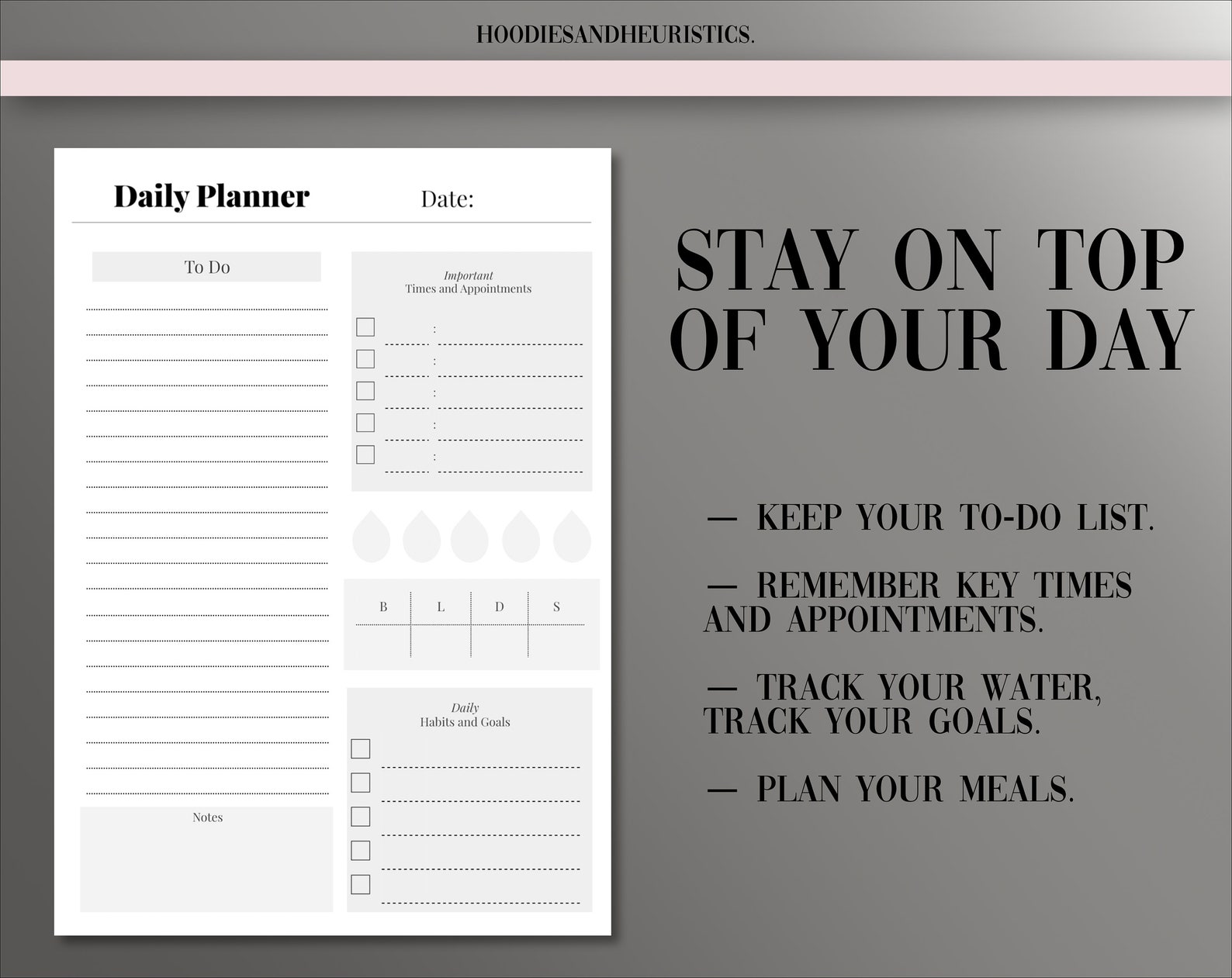 Minimal Daily Planner Printable Work Day Planner Template A4 Instant ...