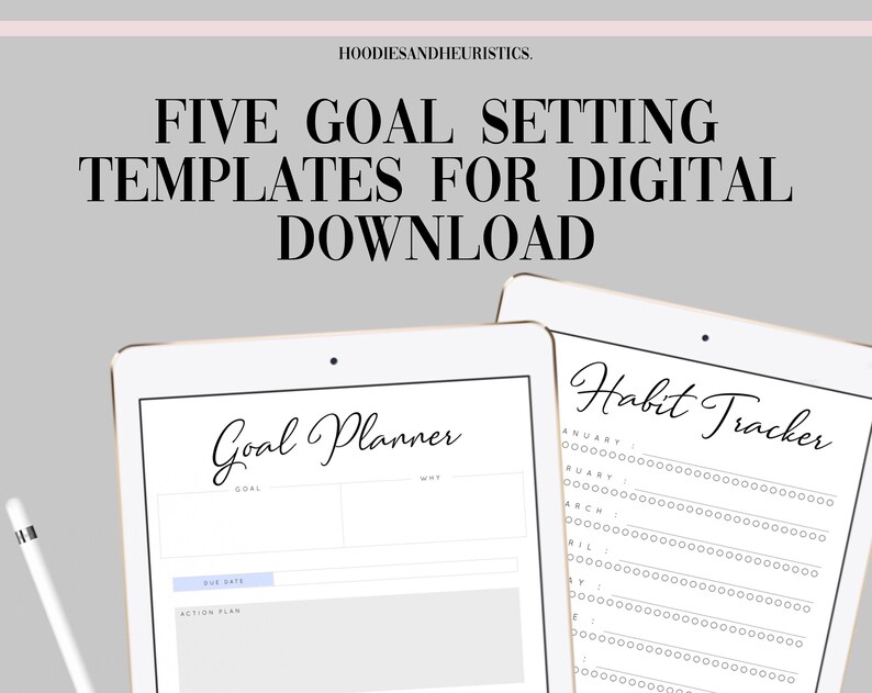 5 Minimal Goal Setting Worksheets With Habit Tracking A4 Digital Goal ...