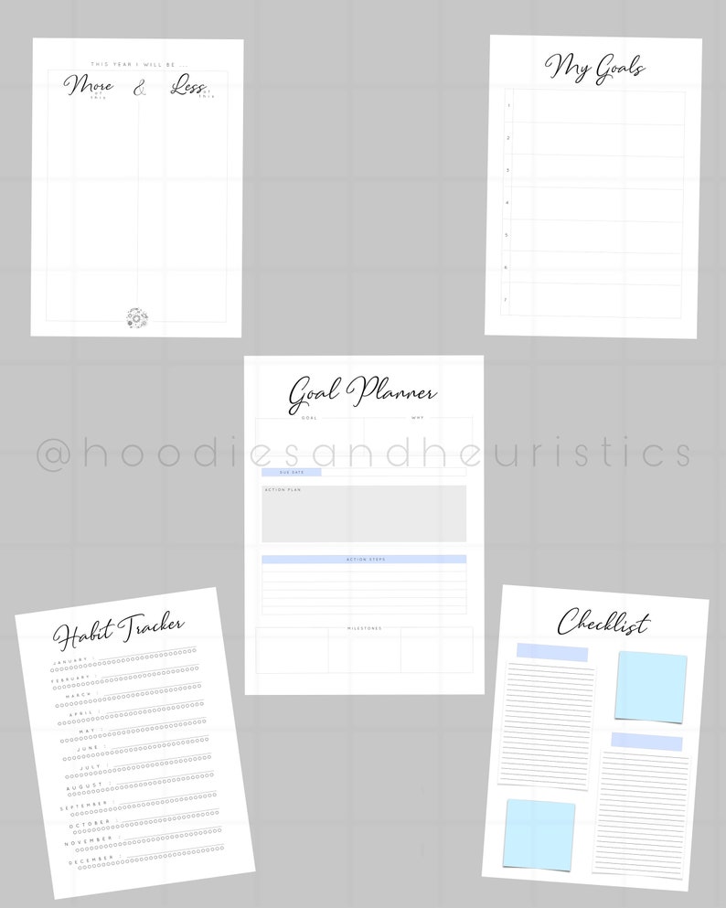 5 Minimal Goal Setting Worksheets With Habit Tracking A4 Digital Goal ...