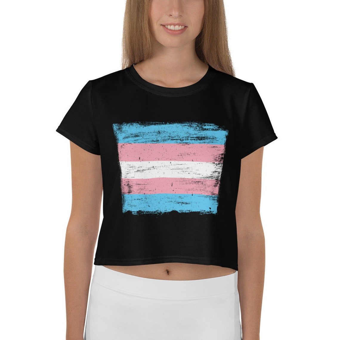 Transgender Pride Flag Crop Top T-shirt Vintage Paint Style - Etsy
