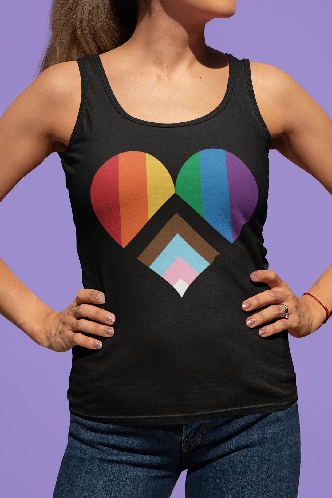 Progress Pride Rainbow Heart Tank Top - Gay Pride Sleeveless Shirt ...
