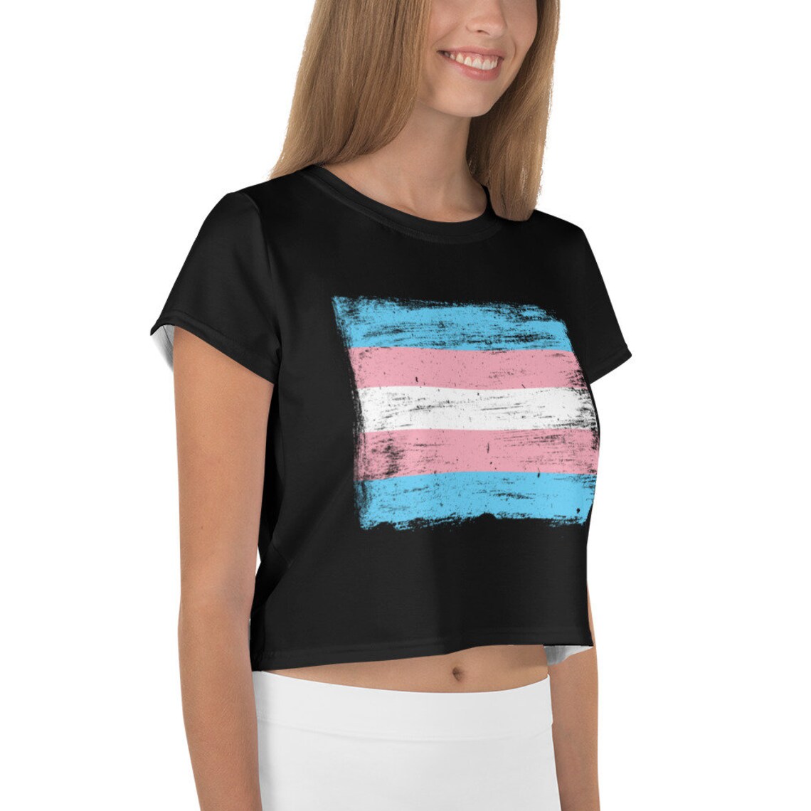 Transgender Pride Flag Crop Top T-shirt Vintage Paint Style - Etsy