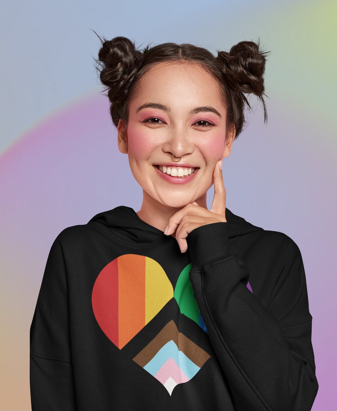 Progress Pride Flag Hoodie - Heart Sweatshirt - LGBTQ Rainbow ...