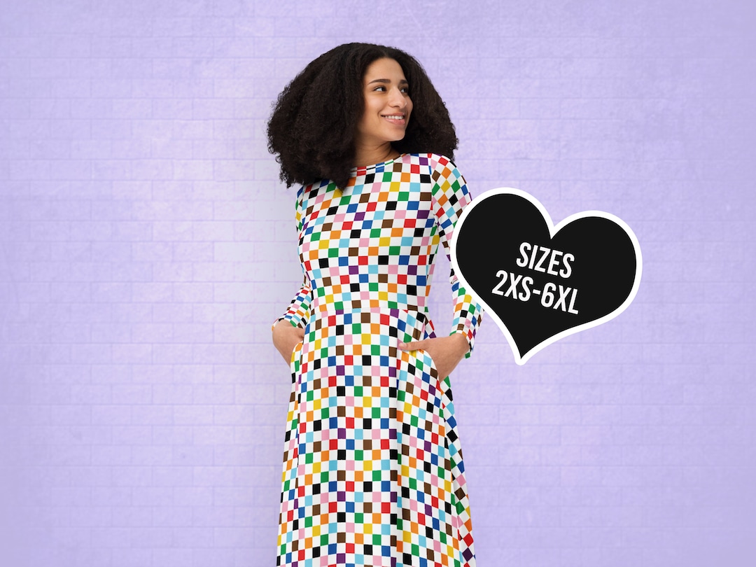 LGBTQ Progress Pride Checkered Dress With Pockets - Gay Transgender ...