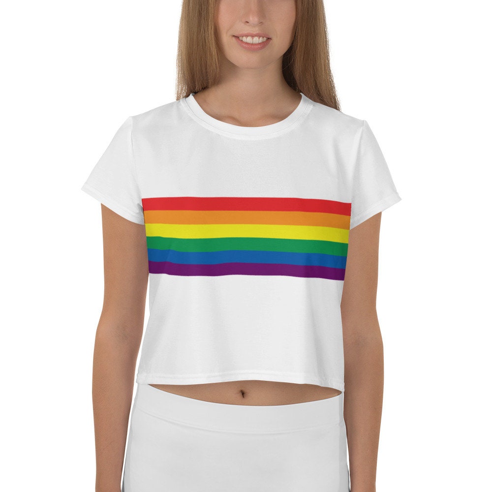 Rainbow Striped Crop Top T-shirt - Black or White Tee - Etsy