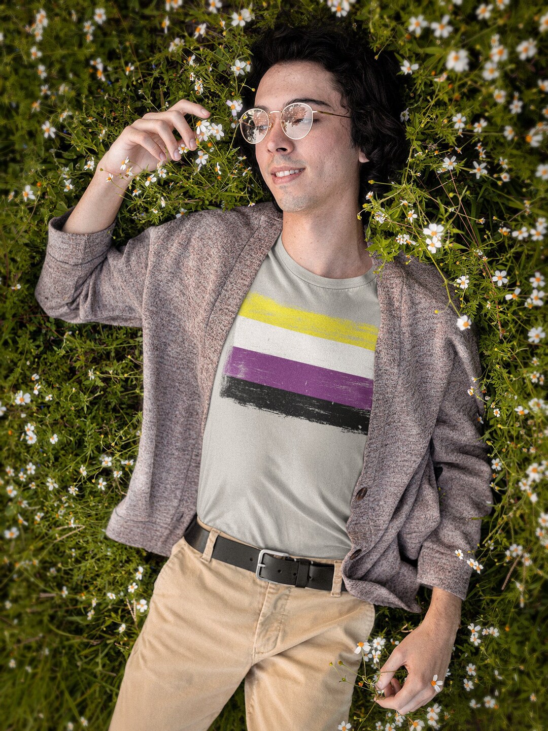 Non-binary Pride Flag T-shirt - Vintage Distressed Painted Flag - Enby ...