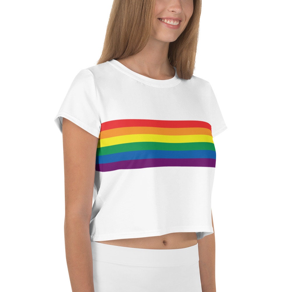 Rainbow Striped Crop Top T-shirt Black or White Tee - Etsy