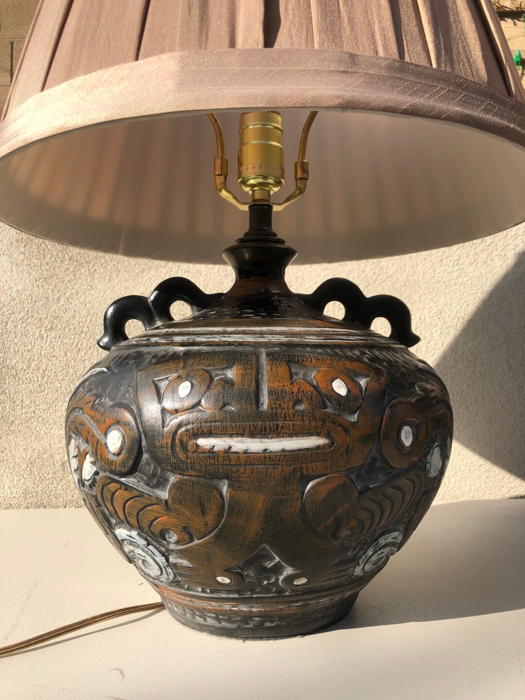 Pair of Tiki Lamps, Midcentury Polynesian Design, Vintage Tiki Lamp Set ...