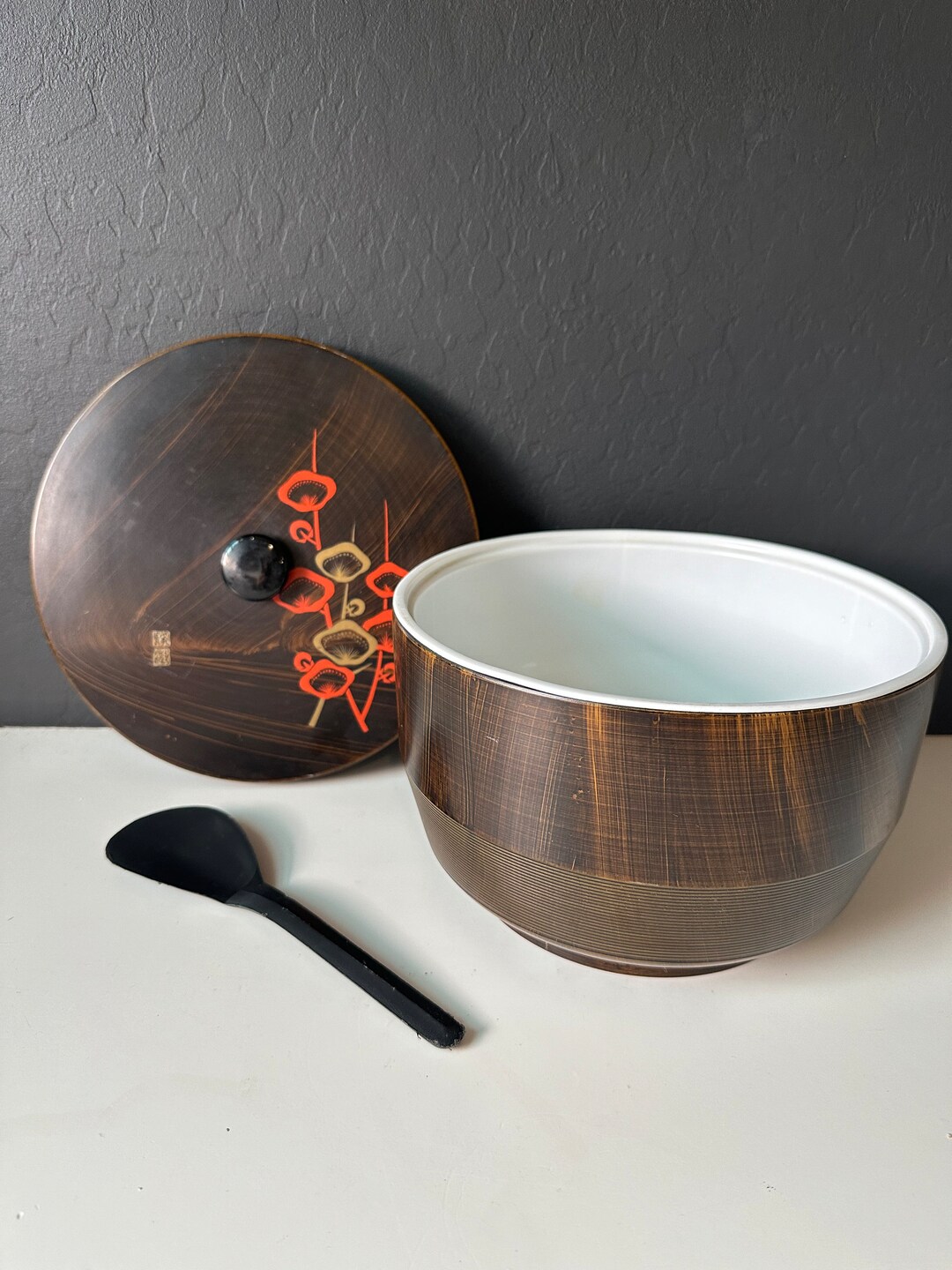 Marusei Japan Vintage Brown Orange Lacquerware Faux Wood Rice Serving ...