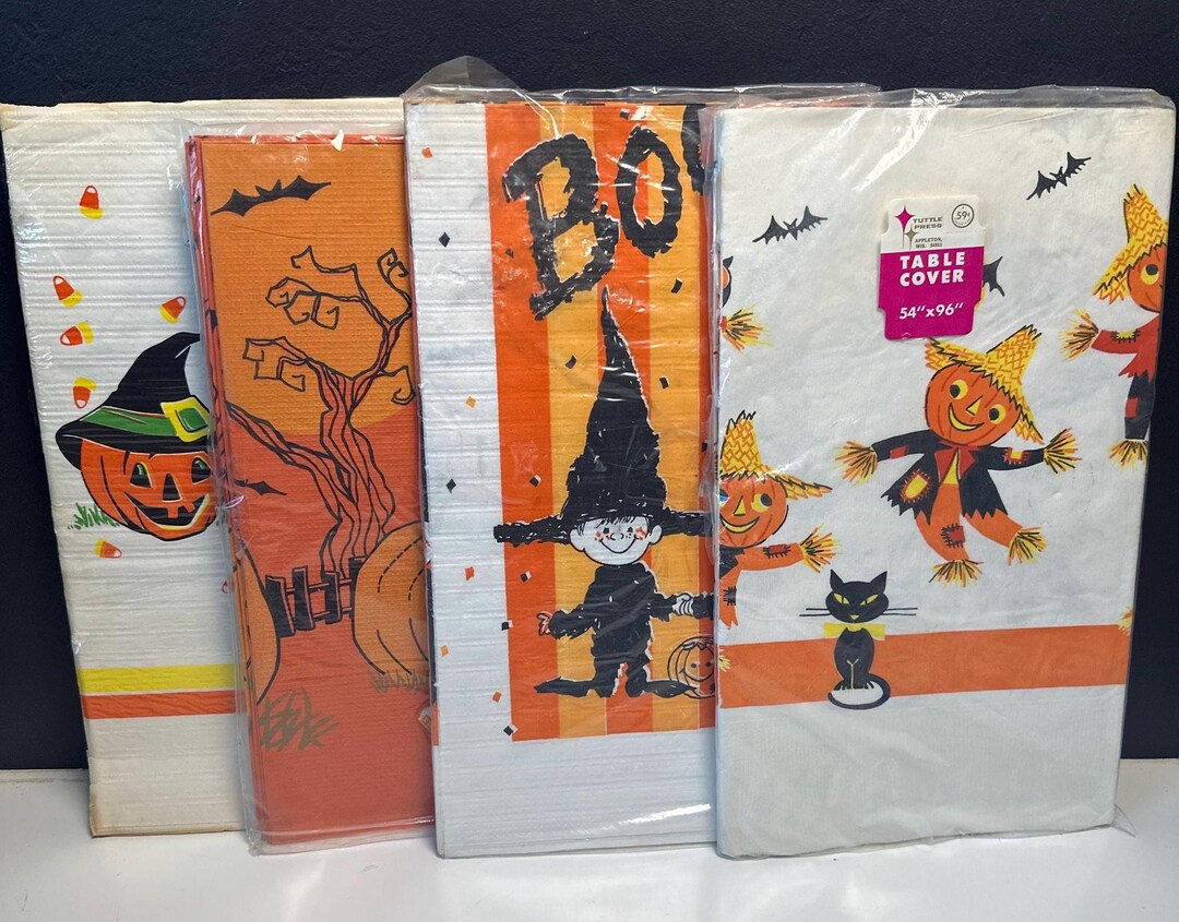 Vintage Halloween Ephemera Crepe Paper Tablecloths Jack O Lantern ...