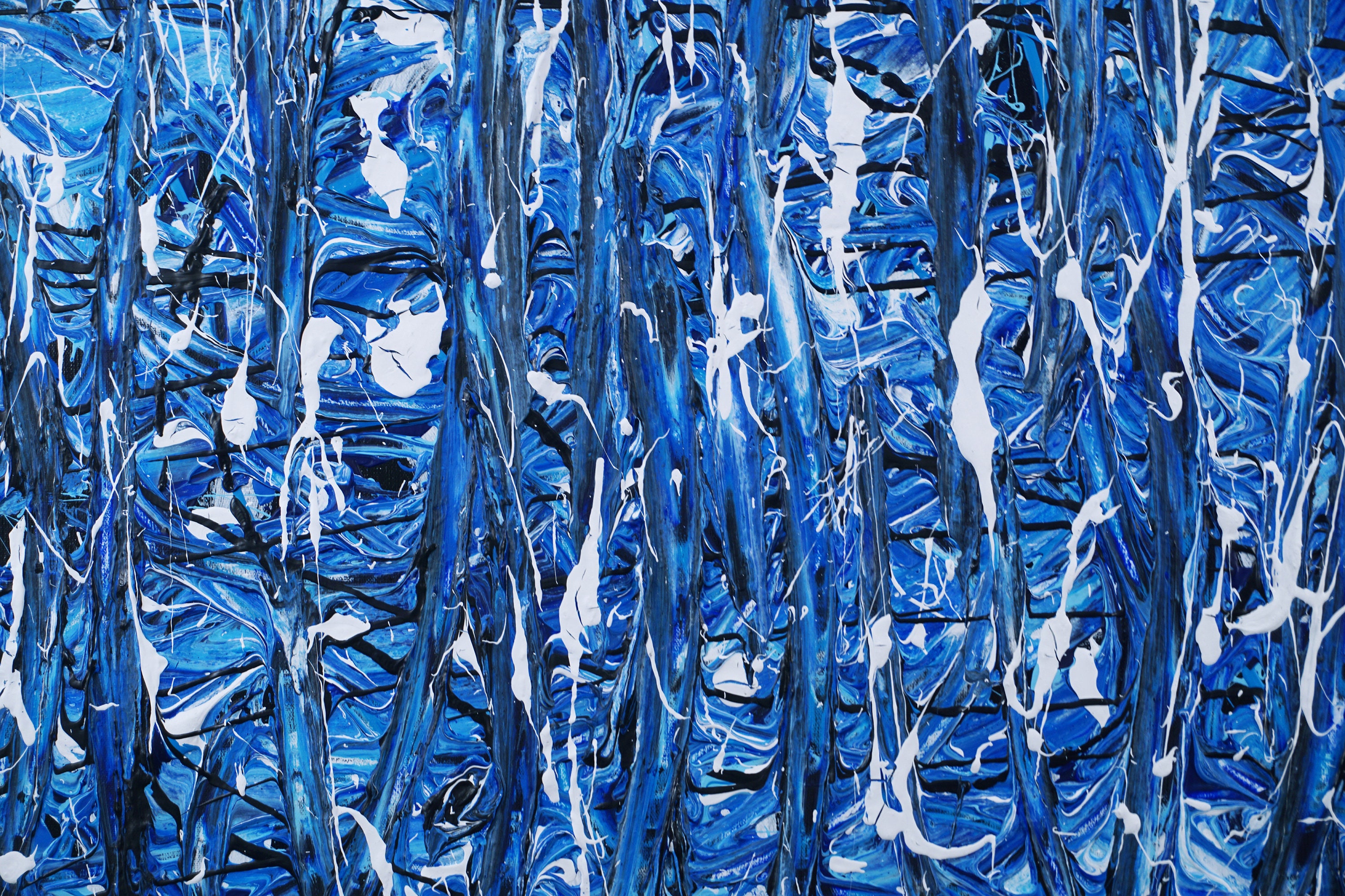 Trazos azules abstracto acrílico estirado pintura de lienzo 36" x 48 ...