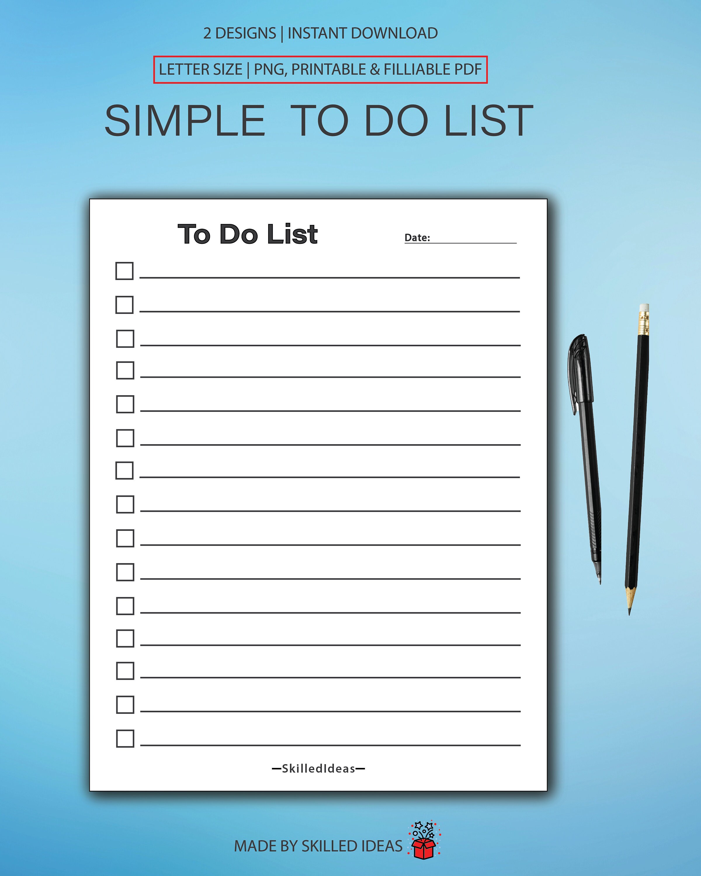 To-do List,2 Options Simple To-do List. Minimalist to Do List Printable ...