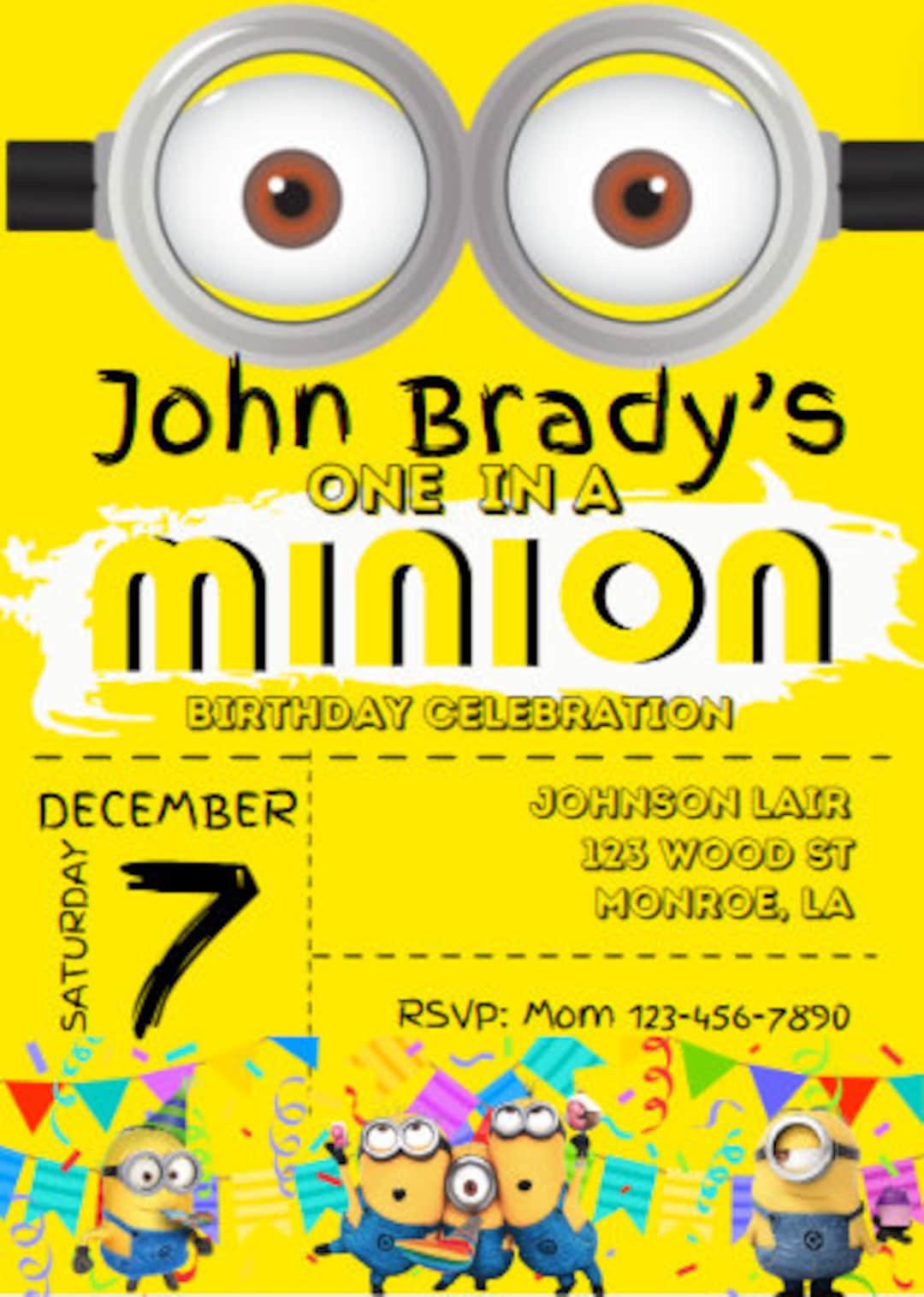DIGITAL DOWNLOAD Personalized Minion Birthday Invitation, Minion ...