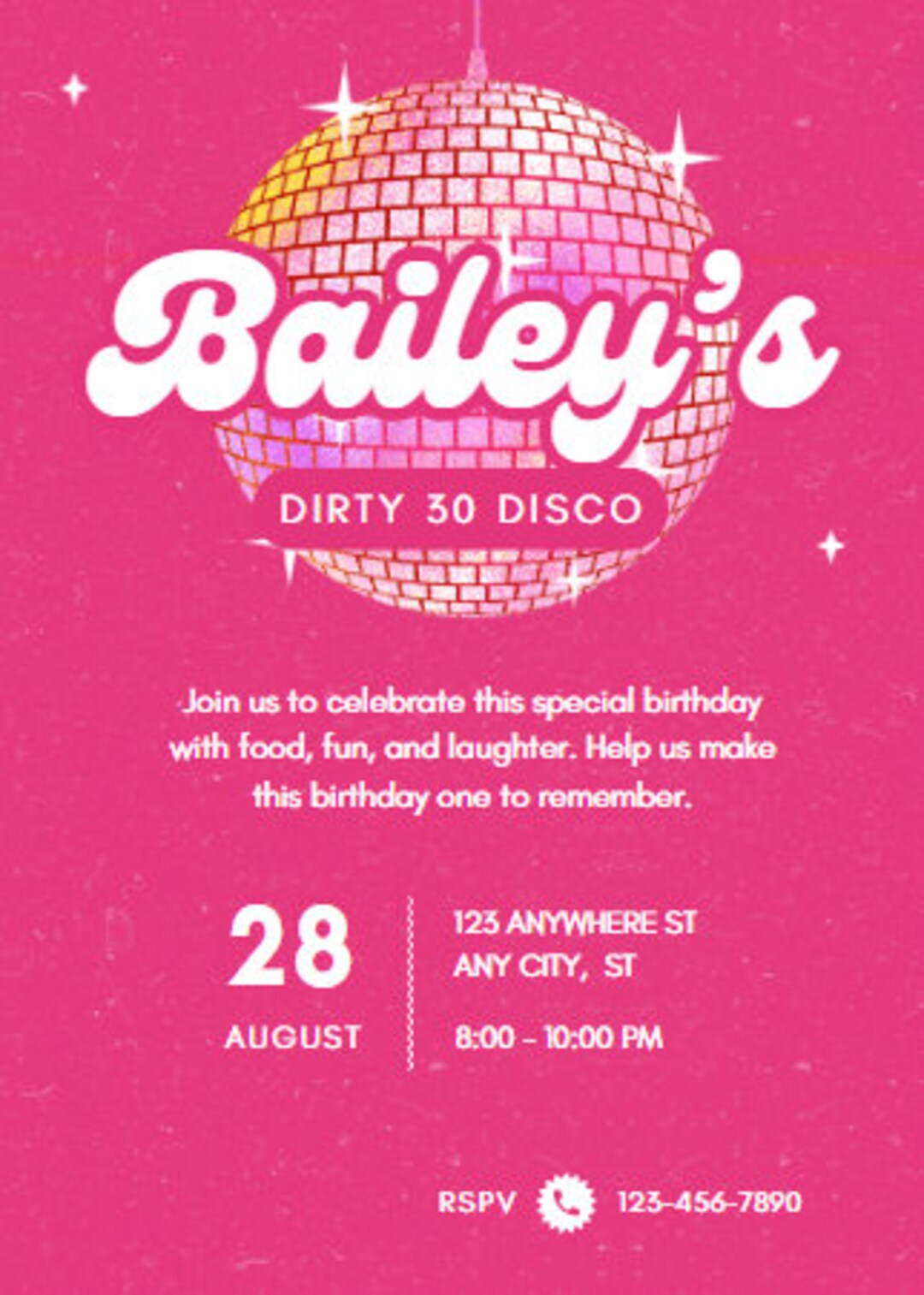 DIGITAL DOWNLOAD Custom Disco Party Invitation, Disco Party, Dirty 30 ...