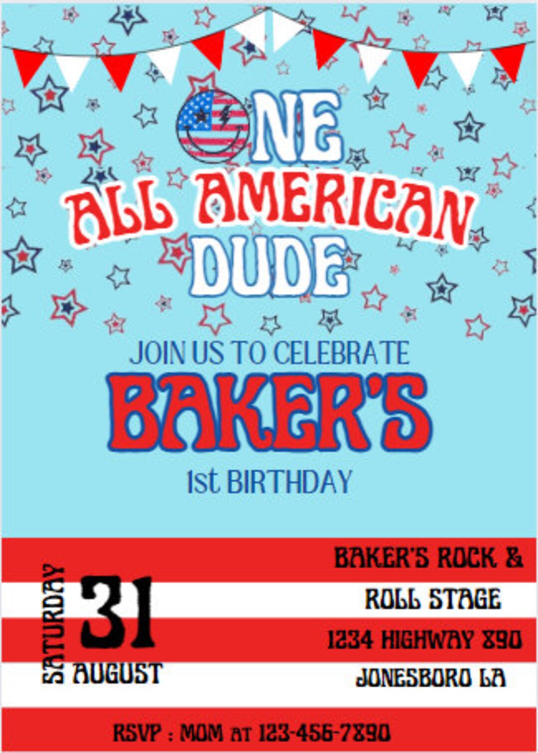DIGITAL DOWNLOAD Personalized All American Birthday Invitation, All ...