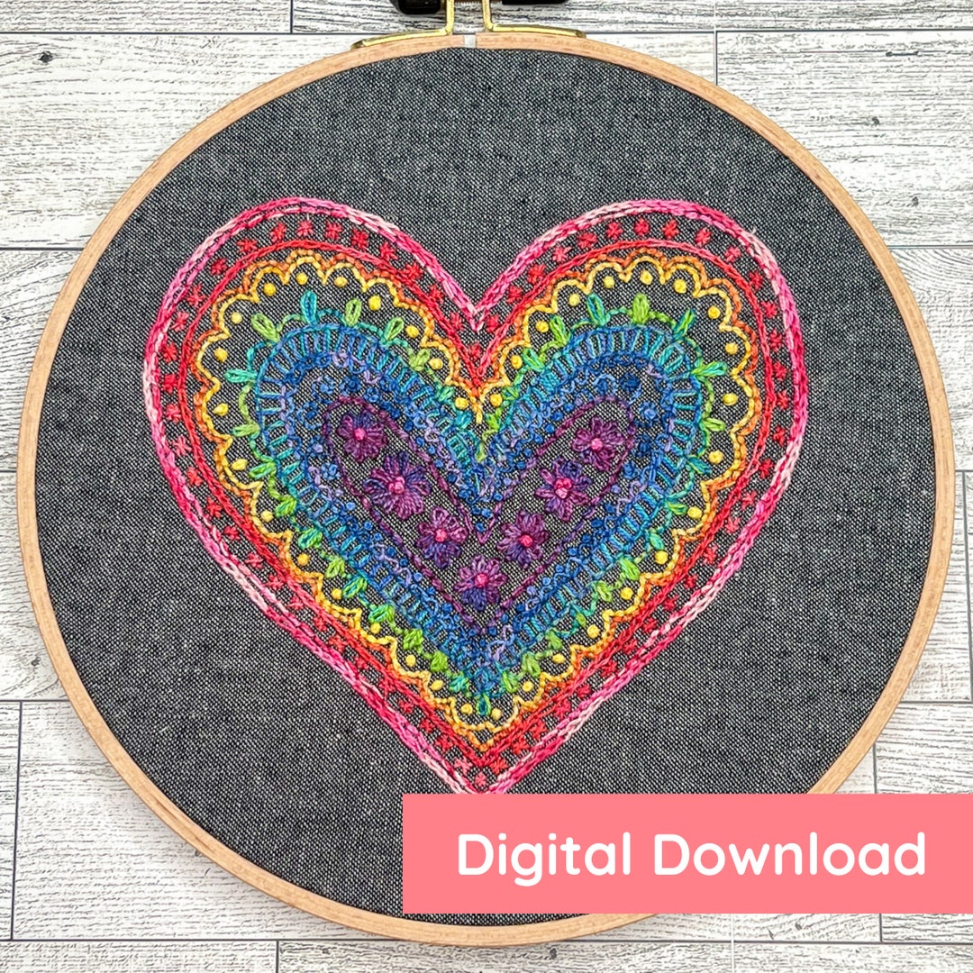 Digital Download Happy Hearts Hand Embroidery Pattern With Exclusive ...