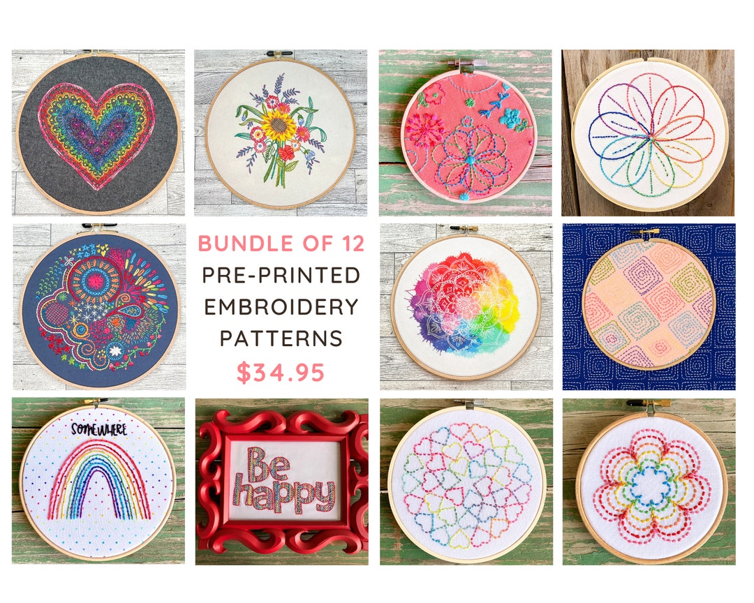 Huge Hand Embroidery Pattern Bundle 12 Patterns - Etsy