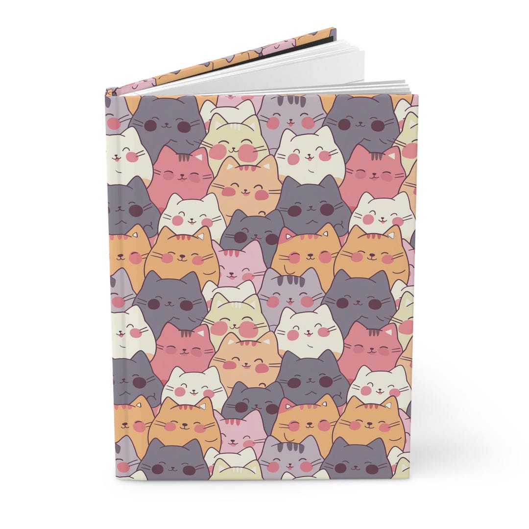 Kawaii Cat-themed Hardcover Journal, Cute Kitty Notebook, Pet Lover's ...