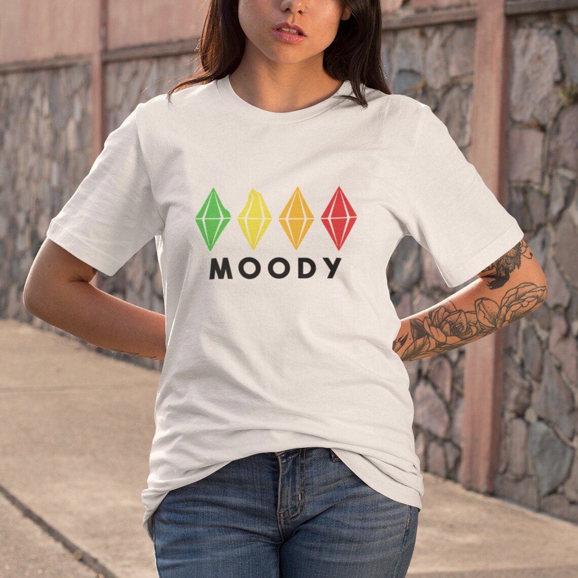 The Sims 4 With the Moody Green Yellow Orange Red Plumbob Short Sleeve ...