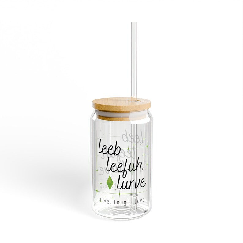 Simlish Leeb, Leefuh, Lurve Meaning Live, Laugh, Love Sipper Glass 16oz ...