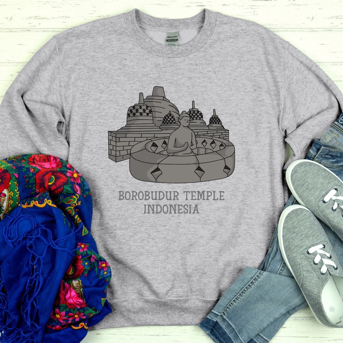 Borobudur Temple Indonesia Buddhist Crewneck Sweatshirt - Etsy