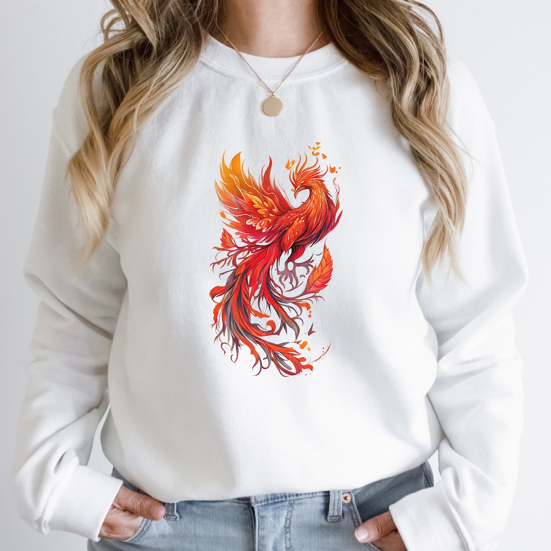 Fire Phoenix in Orange Flames: Bold Design on a Comfortable Crewneck ...