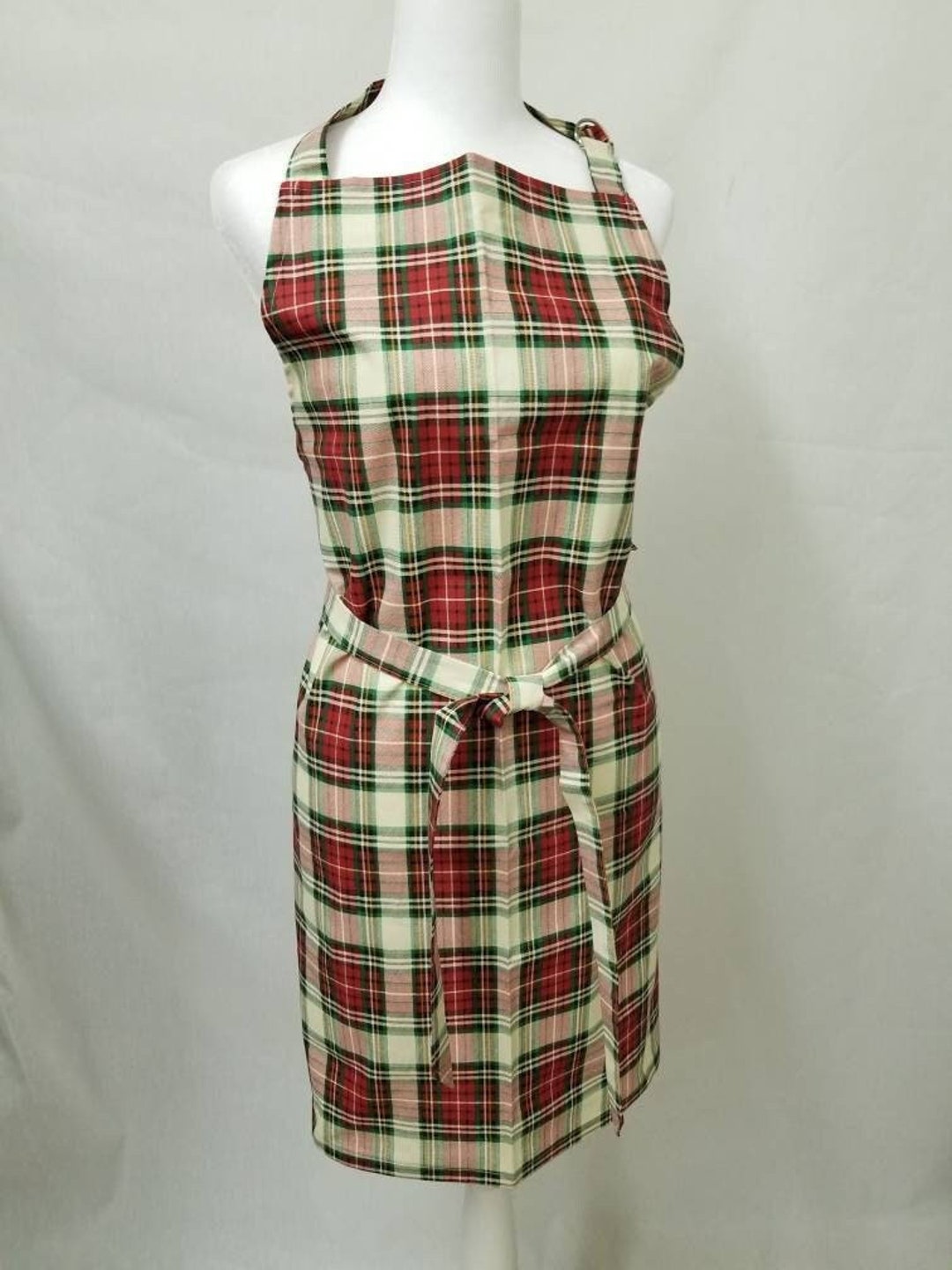Red and Green Tartan Plaid Aprons for Women, Cotton Aprons, Women's ...