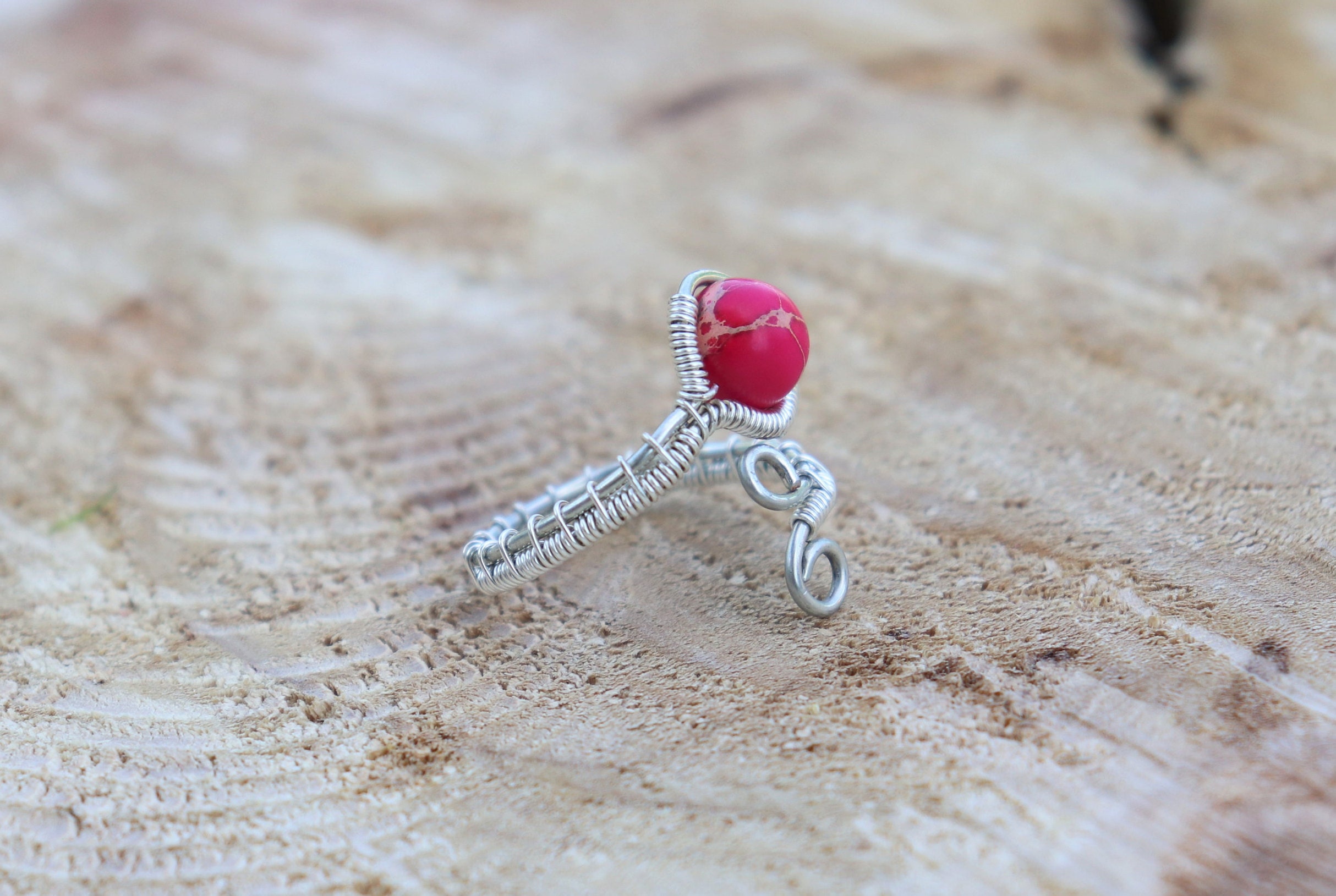 Pink Imperial Jasper Wire Wrapped Ring, Adjustable Wire Wrapped Ring ...