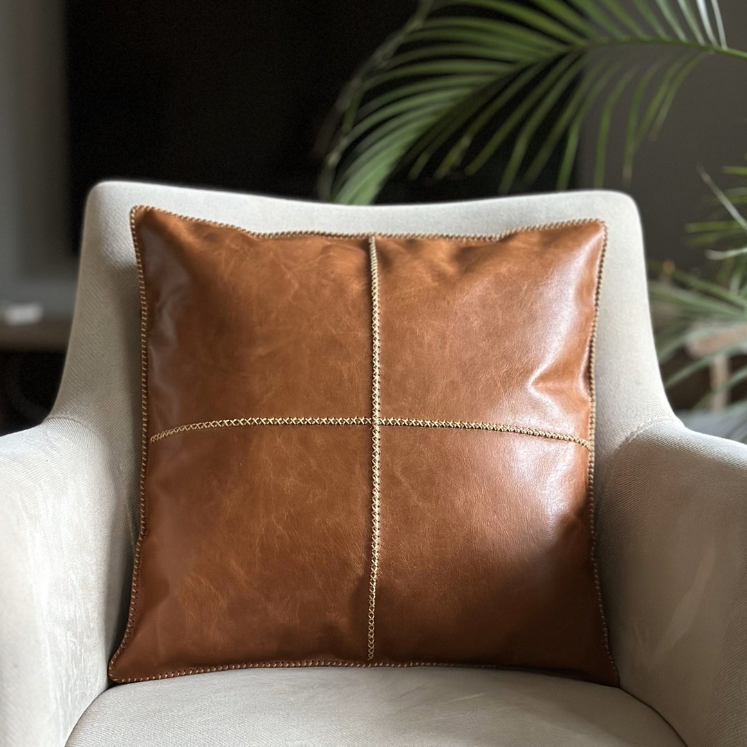 Real Leather Cushion Cover Handmade Leather Pillow Cover Leather Sofa ...