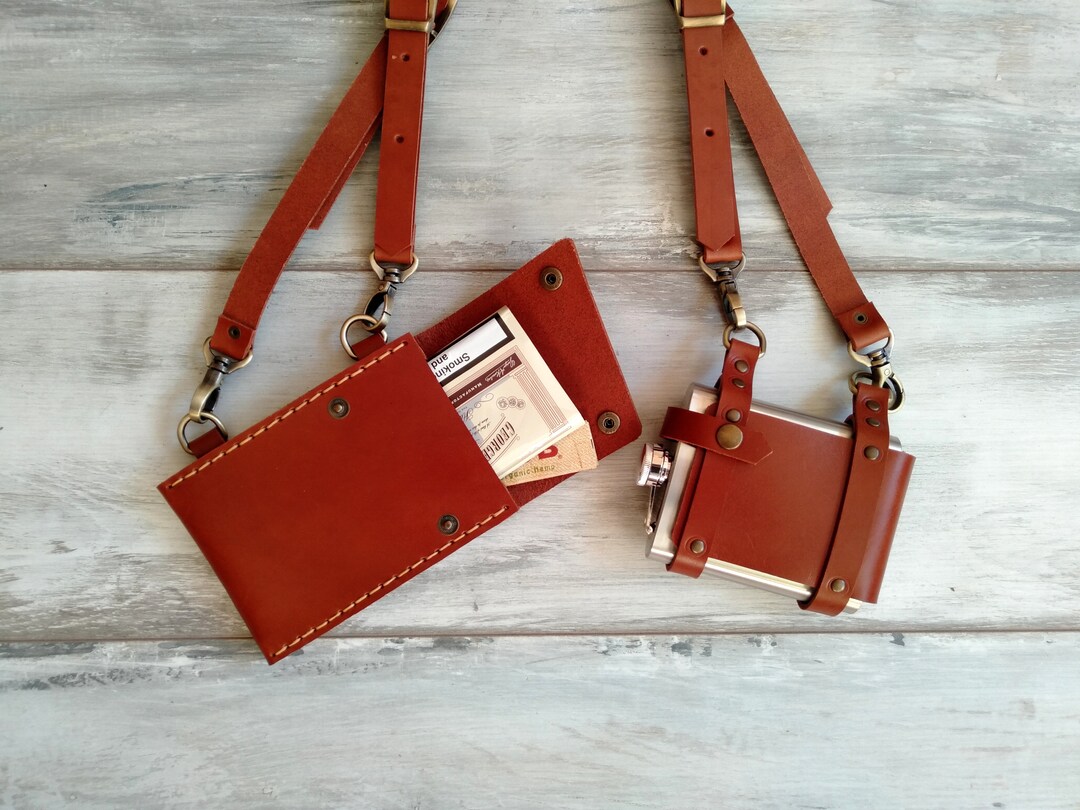 Leather Flask Holster Leather Holster Bag 7 Oz Hip Flask Holder Leather ...