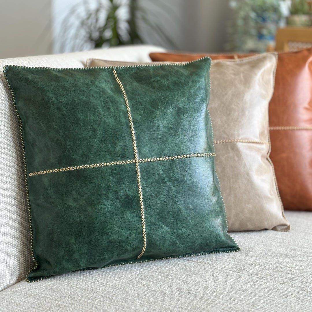 Real Leather Cushion Cover Handmade Leather Pillow Cover Leather Sofa ...
