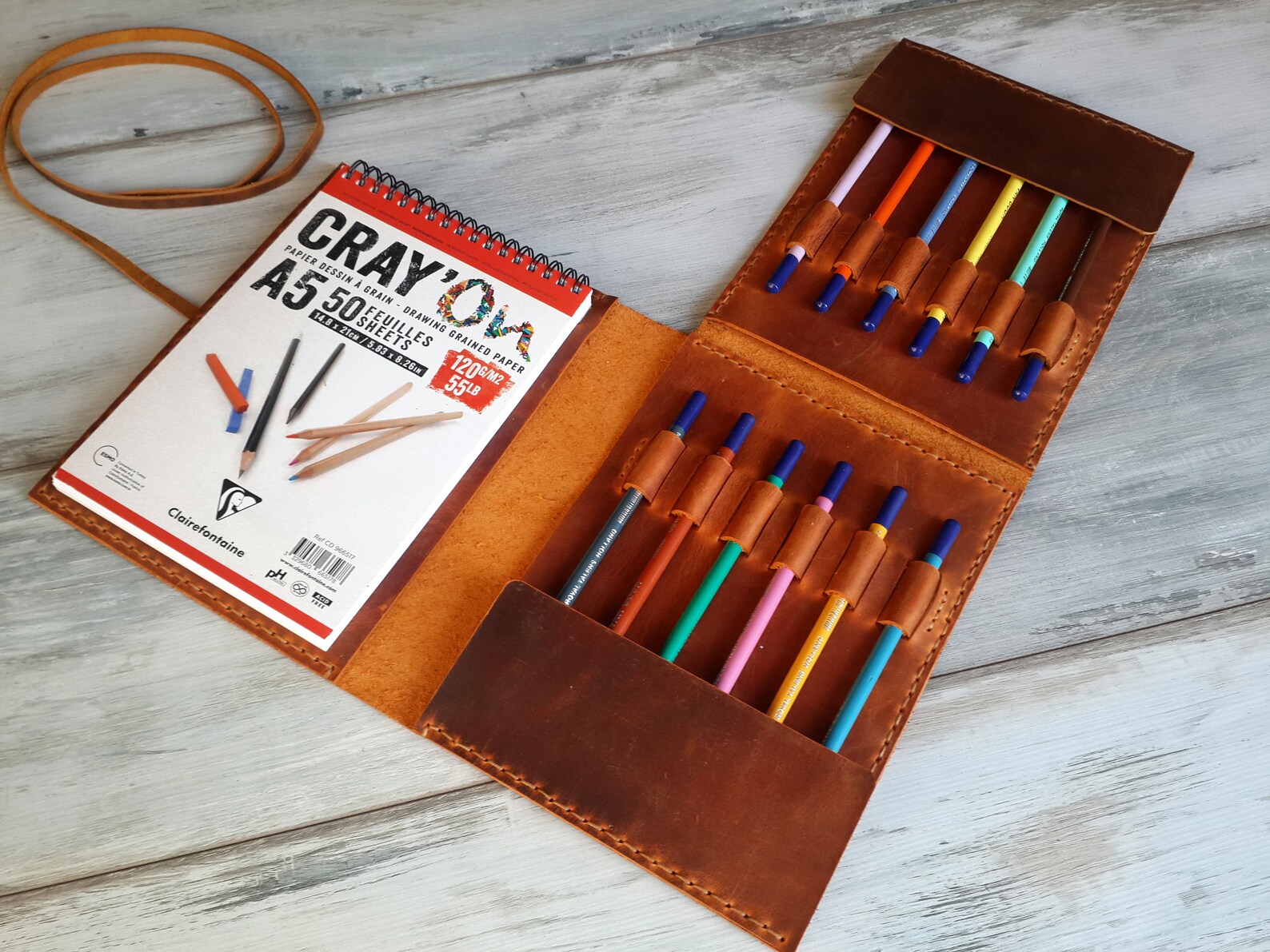 Rustic Leather Trifold A5 Sketchbook Cover Leather Drawing | Etsy