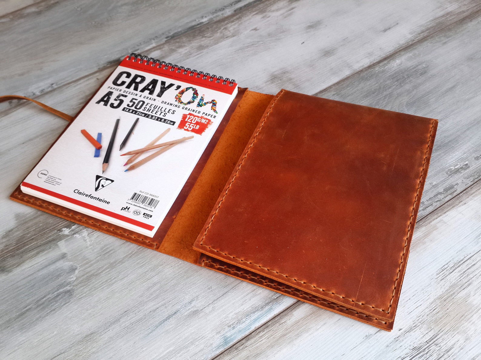 Rustic Leather Trifold A5 Sketchbook Cover Leather Drawing | Etsy
