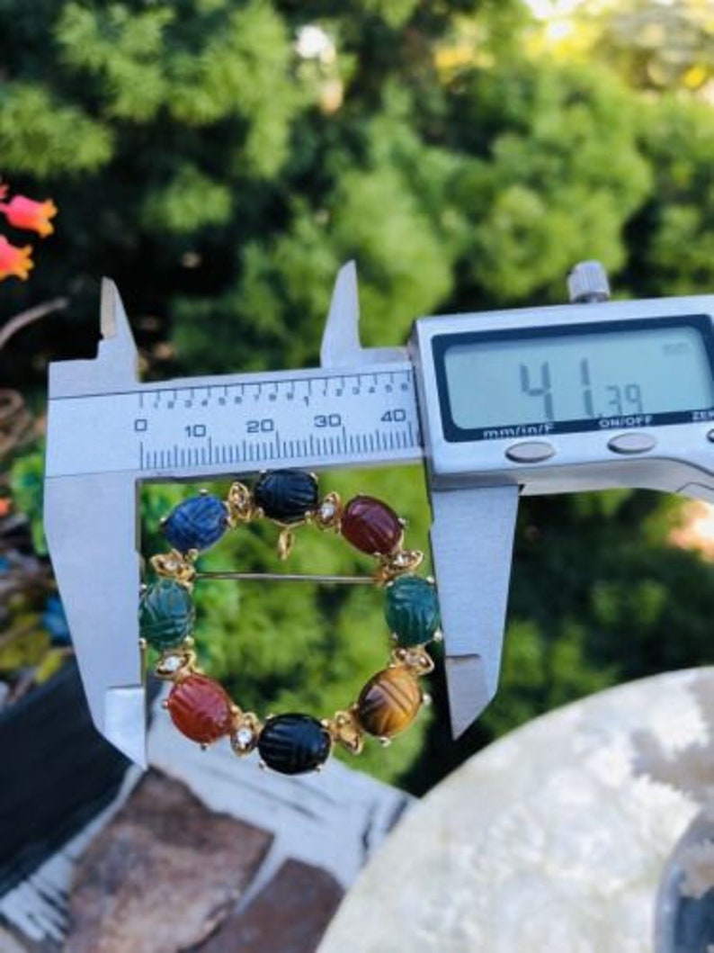 Gold Filled Carved Multi Color Stone Egyptian Scarab Beetle | Etsy