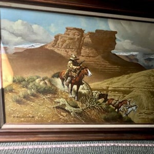 Rare Southwest Original Oil on Canvas Signed Artist R. Gisson Cowboy ...