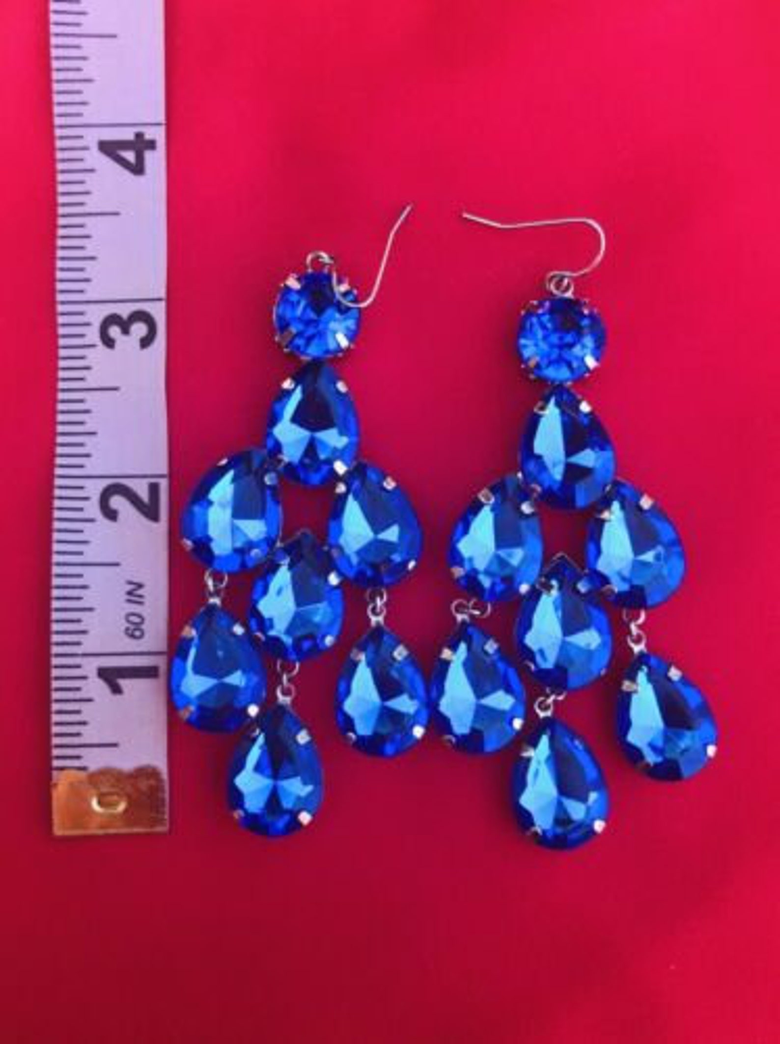 Unique Royal Blue Rhinestone Pear Shape Dangle Pierced - Etsy