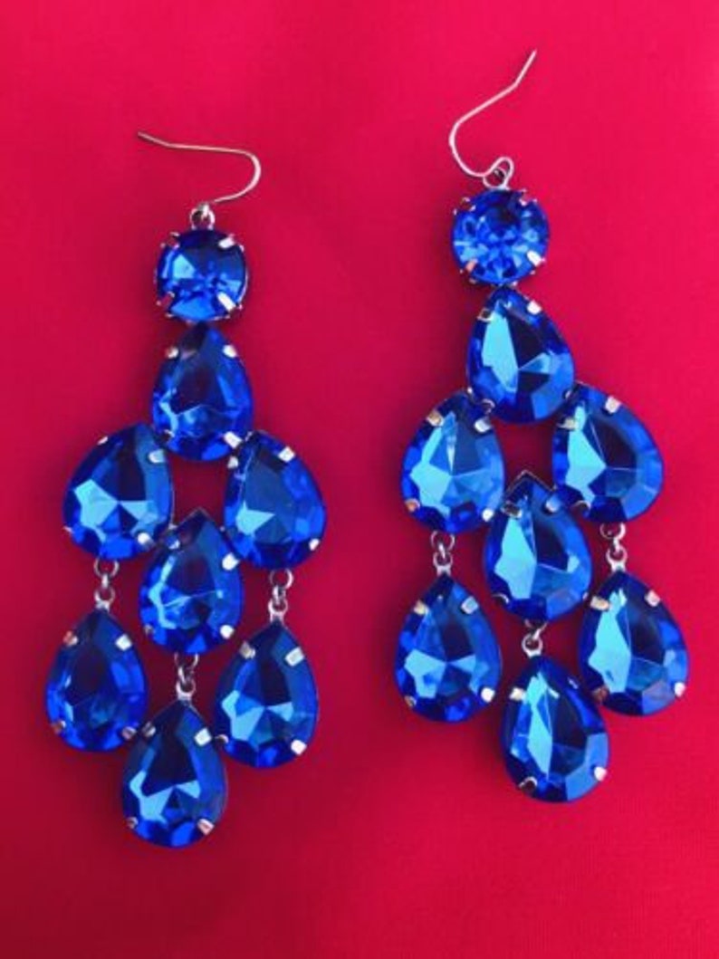 Unique Royal Blue Rhinestone Pear Shape Dangle Pierced | Etsy