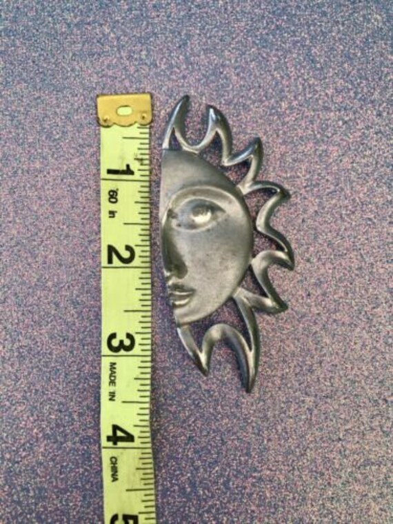 Vintage Sun Face Moon Celestial Silver Tone Brooch Pi… - Gem