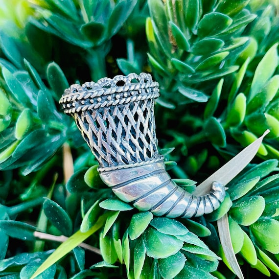 Antique Cornucopia Goat's Horn Vintage Sterling Silve… - Gem