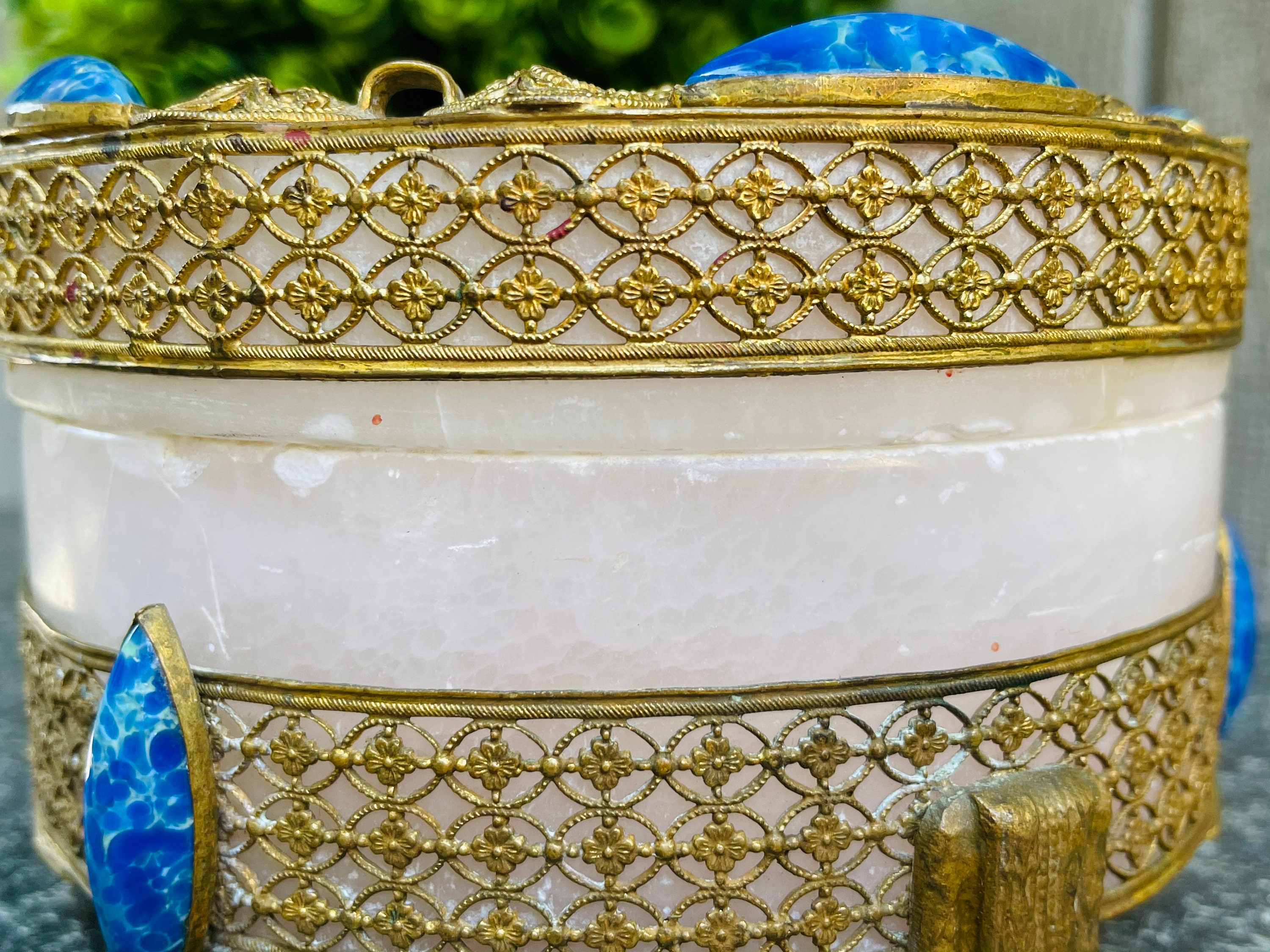 Antique Ornate Brass Victorian Rose Alabaster & Blue Stone | Etsy