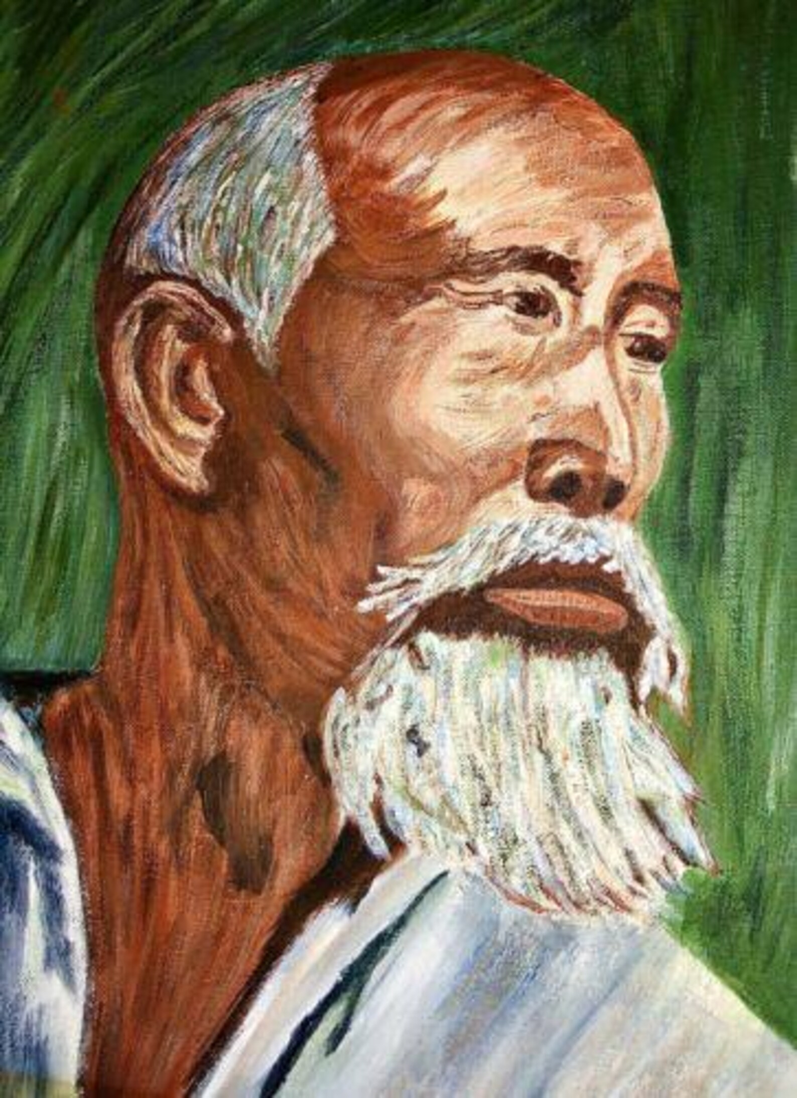 Original Painting Signed by Artist Holzapfel Old Asian Man Art Portrait ...