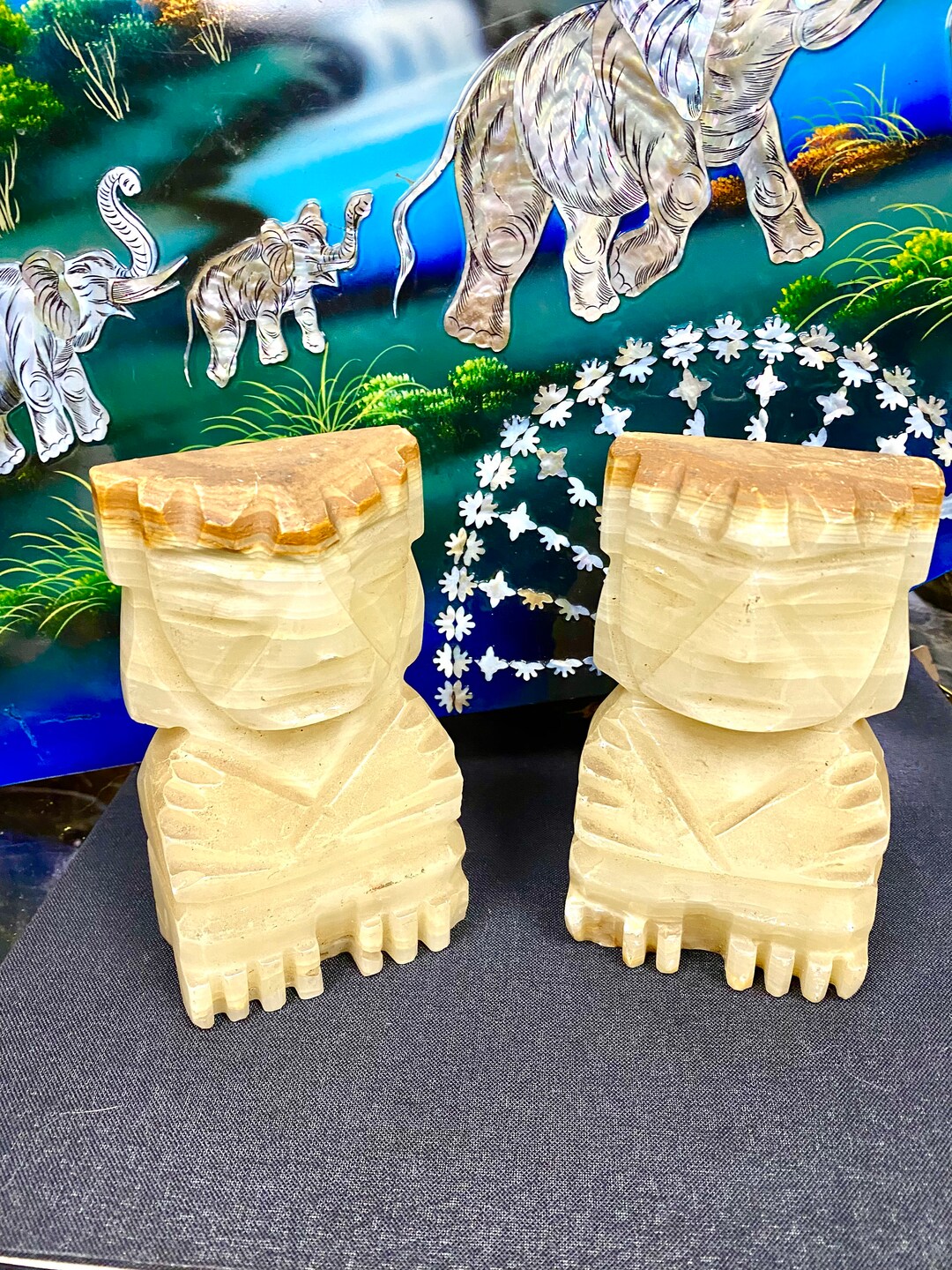 Set of 2 Aztec Mayan Tiki Carved Marble Onyx Stone Bookends - Etsy