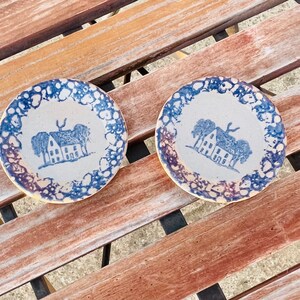 Antique Ceramic Pottery Blue Home Farm House Trinket Round Dish Plates ...