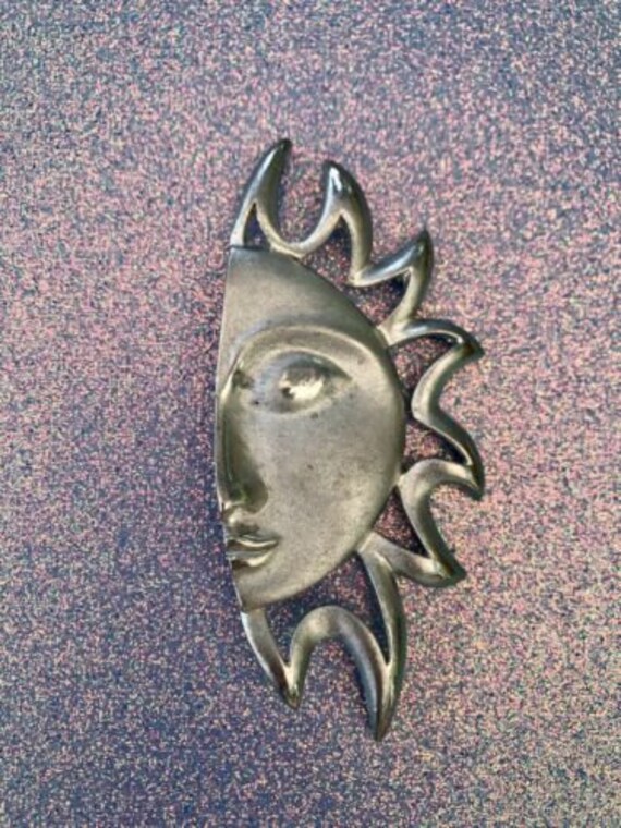 Vintage Sun Face Moon Celestial Silver Tone Brooch Pi… - Gem