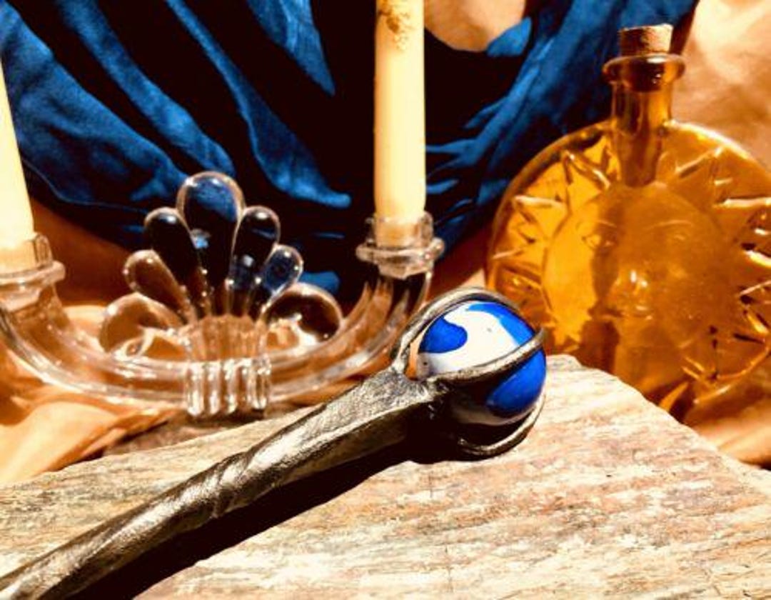 Hand Forged Blacksmith Railroad Spike Magic Wizard Blue Swirl Wand - Etsy
