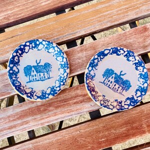 Antique Ceramic Pottery Blue Home Farm House Trinket Round Dish Plates ...