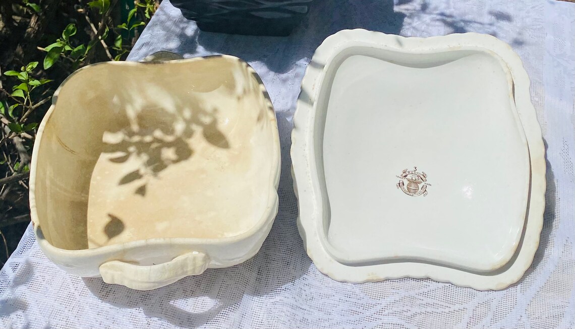 Antique White WH Grindley Co England Rustic Floral Casserole | Etsy