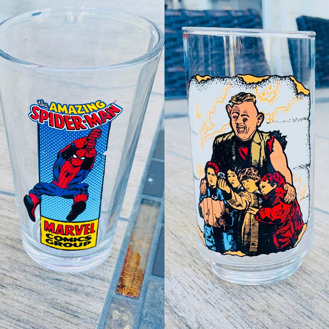 Collectible Drinking Glasses Goonies and the Amazing Spider Man Marvel ...